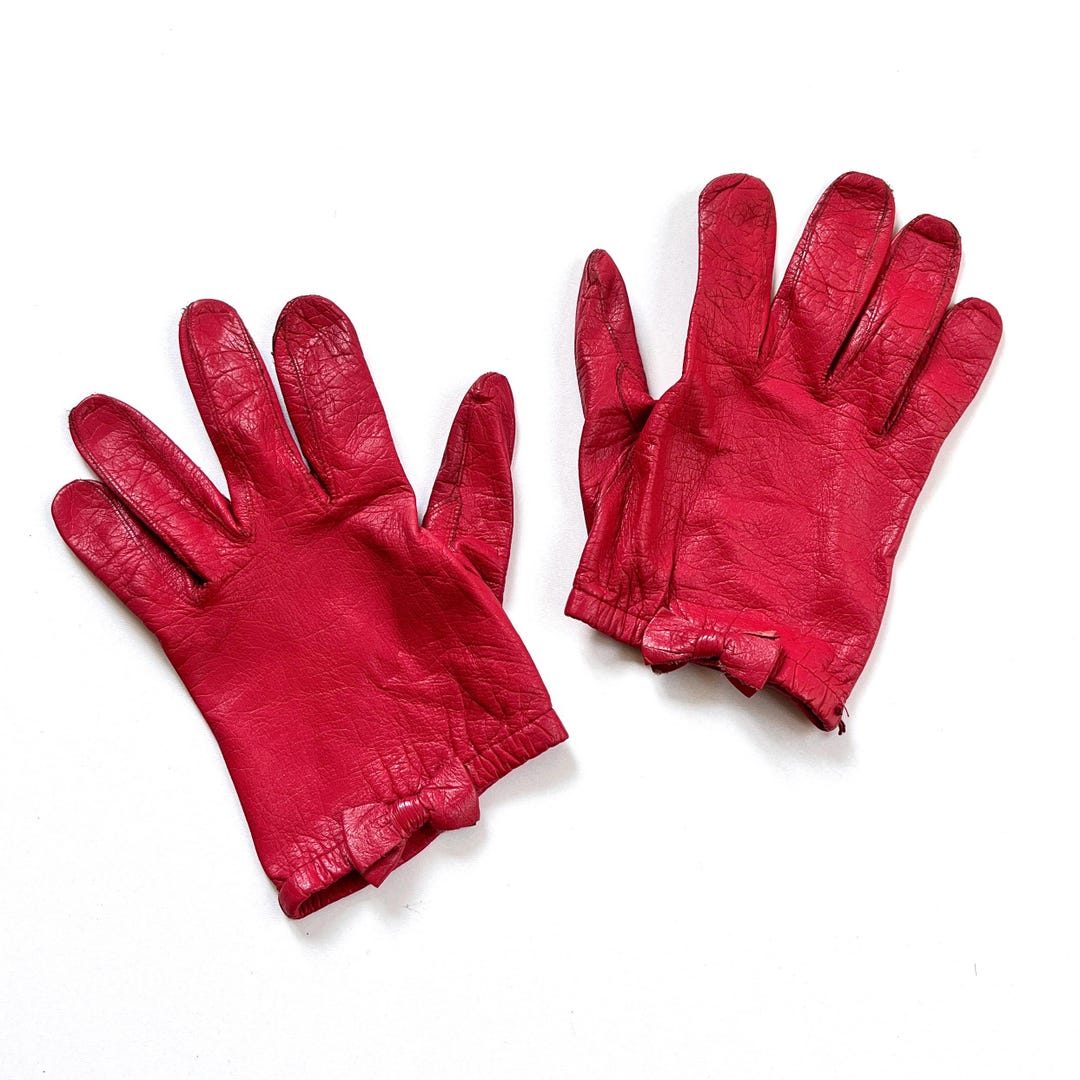 80s Gloves Leather Red Bow / Vintage Gloves Women / Leather Gloves ...