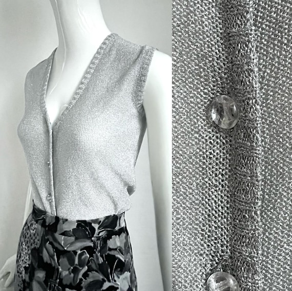 1970s glitter top silver lurex true vintage vest butt… - Gem