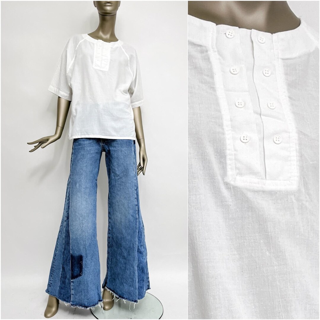 80s White Shirt, Double Button Placket, Casual, Short Sleeve, Cotton ...