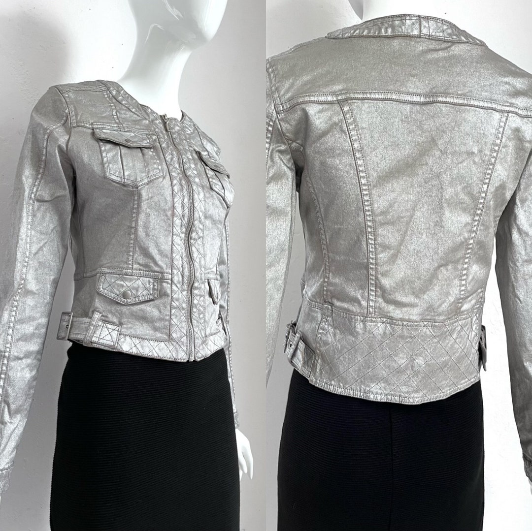 Vintage Jacket Silver Biker Women's Jacket S Biker Jacket - Etsy