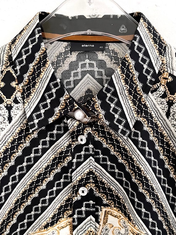 70s blouse cotton Eterna crazy pattern shirt true vin… - Gem