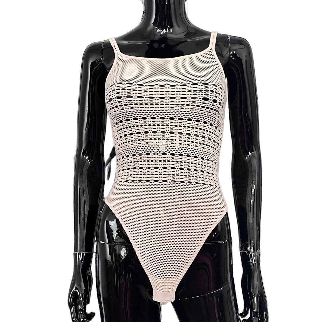 1980s Bodysuit FALKE Beige / Hole Pattern Body / Vintage Women's Top ...