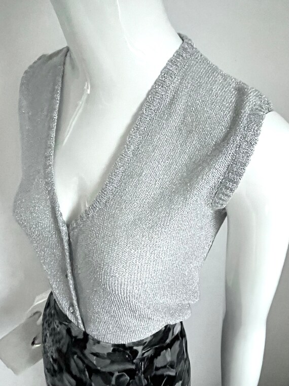 1970s glitter top silver lurex true vintage vest butt… - Gem