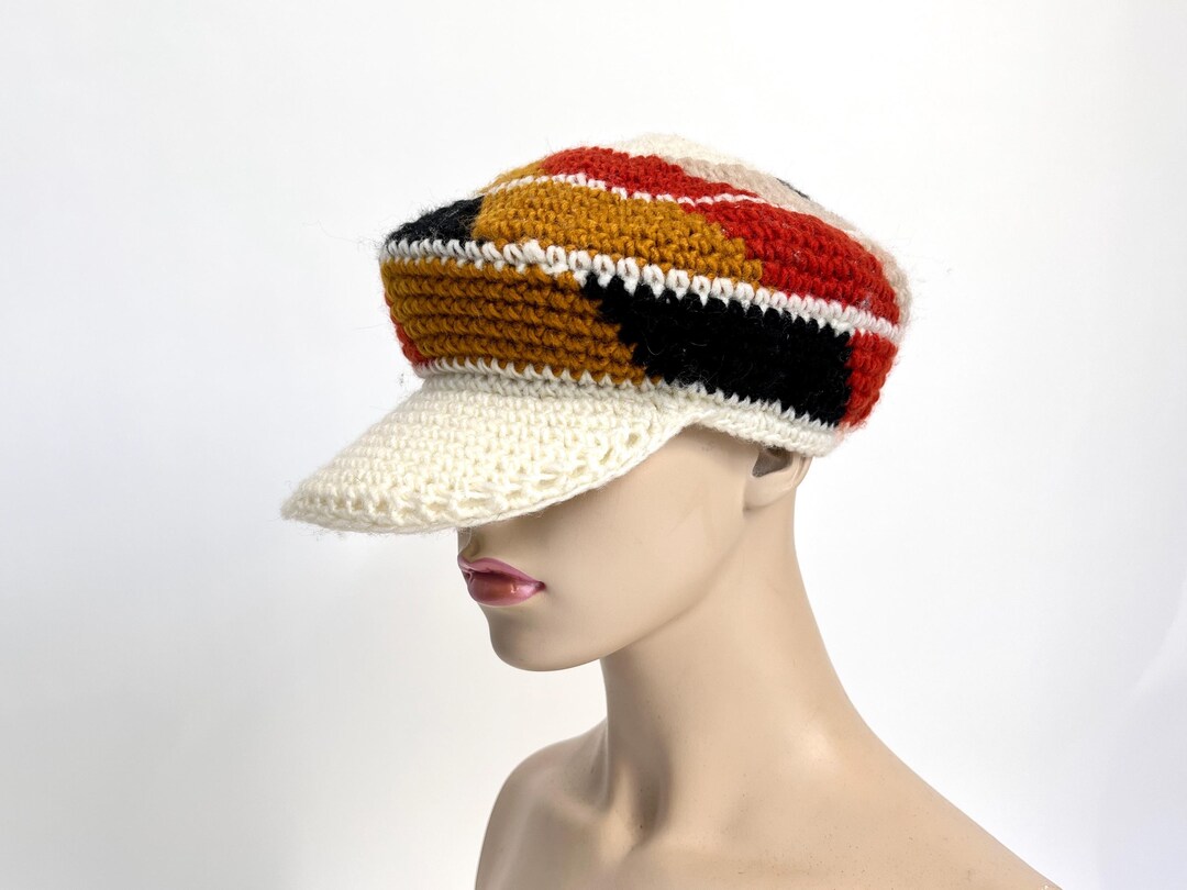 70s Hat Vintage Peaked Cap Knitted Hat Colorful Boho Ladies Wool Hat ...