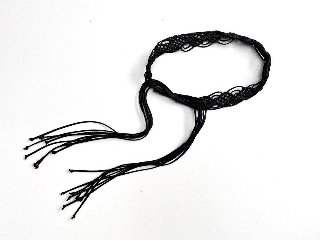 Black Braided Belt, Size 90, Belt for Dresses, Fringed Belt, Boho ...