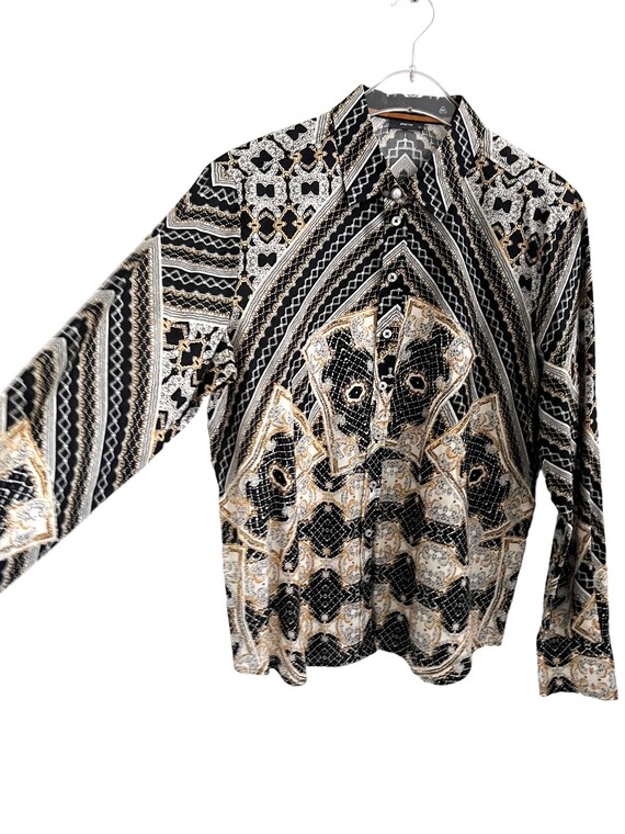 70s blouse cotton Eterna crazy pattern shirt true vin… - Gem