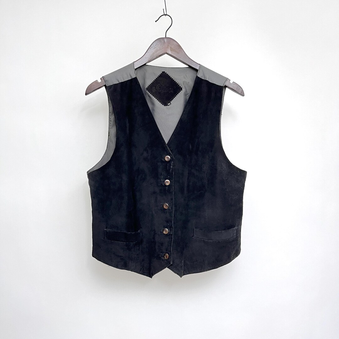 Y2K Women's Leather Vest, Leather Viscose, Black/grey, True Vintage, M ...