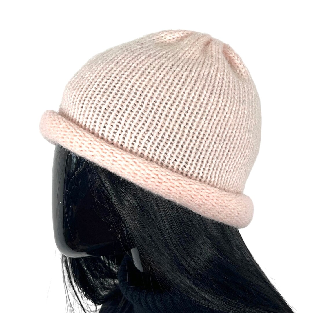 70s Hat Pink / Vintage Roll-top Hat 7 Winter Hat Women / Knitted Hat ...
