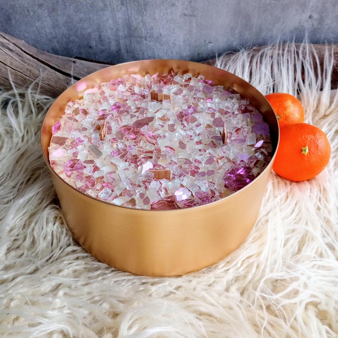 XXL Tangelo + Citron Fire Glass Candle Bowl/40 Oz Rose Gold Candle ...