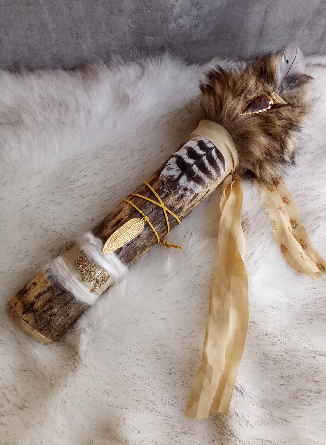 Golden Feather Rain Stick/20 Inch Copado Cactus/extra Wide/gold Plated ...