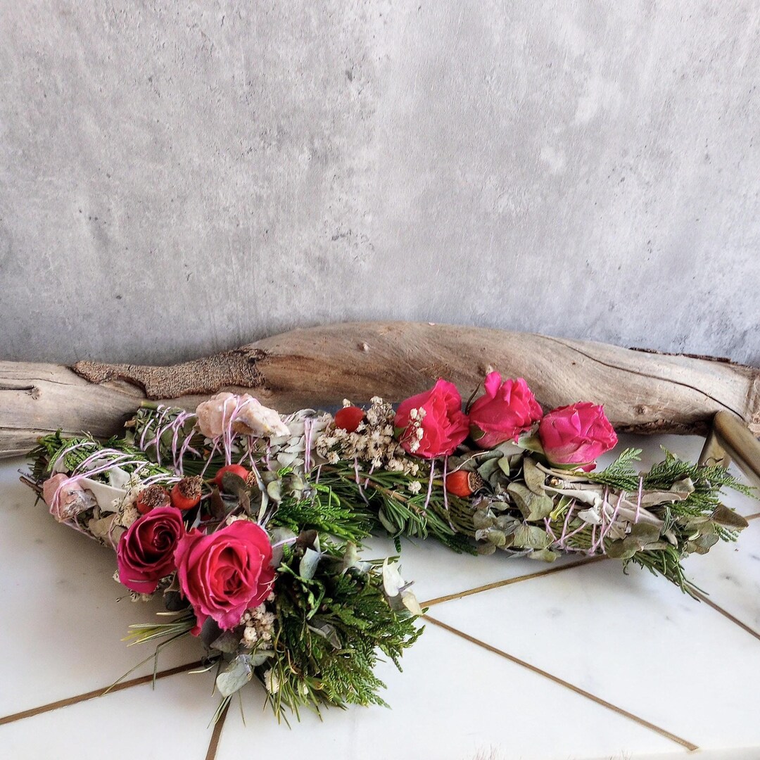 Healing Garden Smudge Stick/pink Aura/evergreens, White Sage, Roses ...
