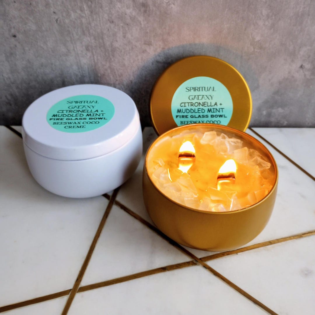 Citronella + Muddled Mint Fire Glass Bowl/insect Repelling/essential ...
