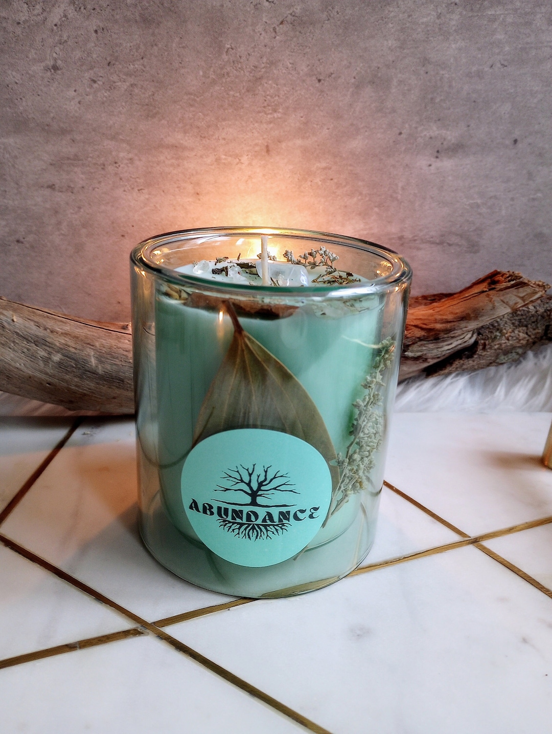 Sacred Woods Abundance Candle/prosperity Luck/double Glass Vessel/herbs ...