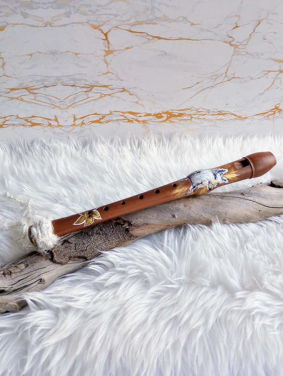 Hand Painted Snow Fox Spiritual Flute/soprano Recorder/pearwood ...