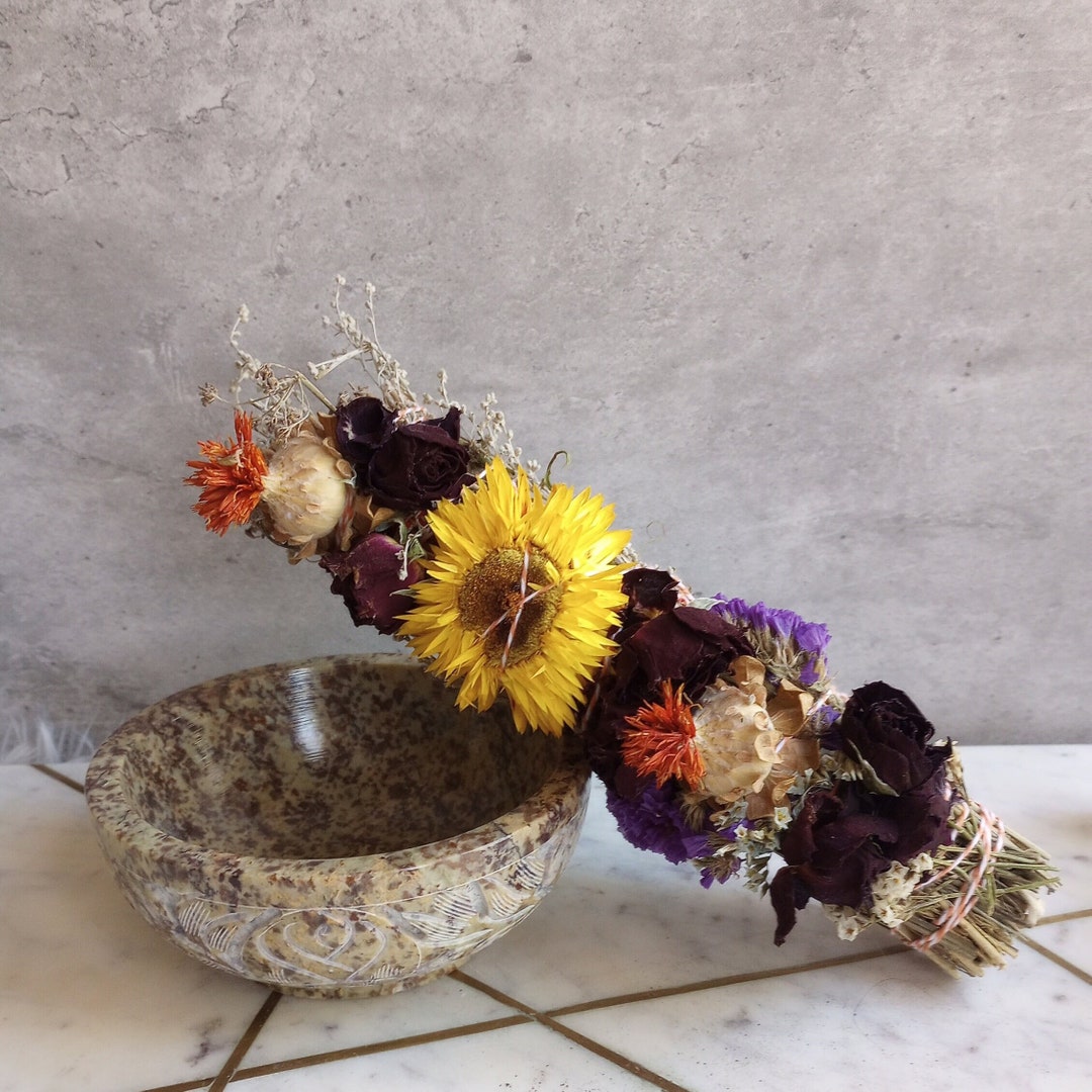 Soapstone Smudge Bowl Harvest Smudge/carved Floral Design/incense ...