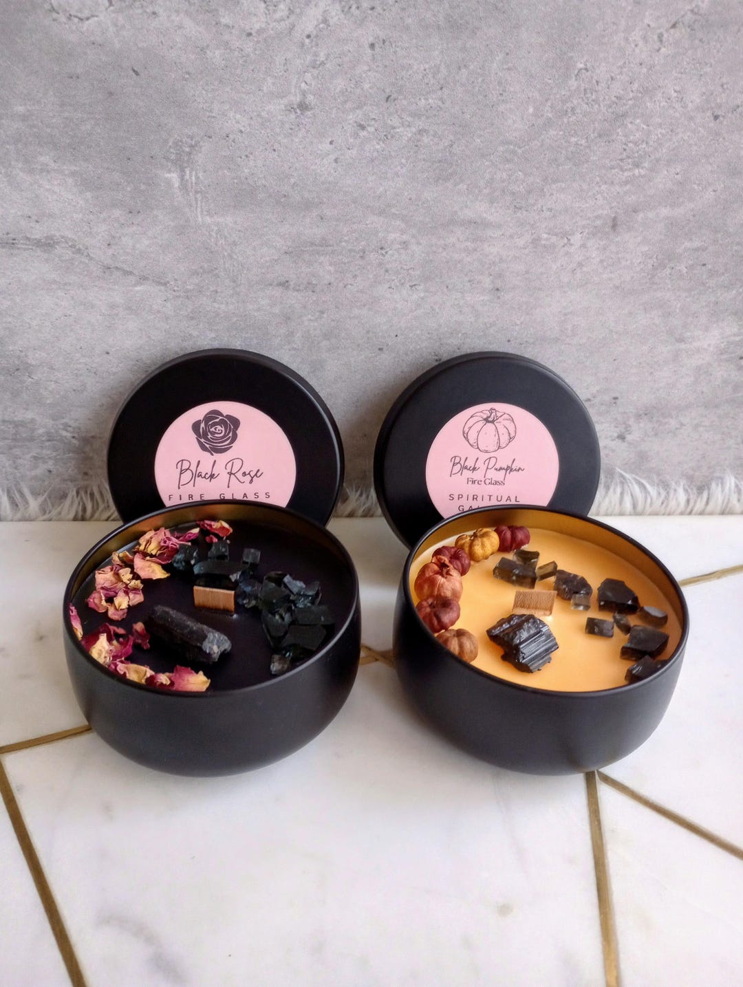 Black Rose or Black Pumpkin Fire Glass Candle/8 Oz Tin/dark Rose ...