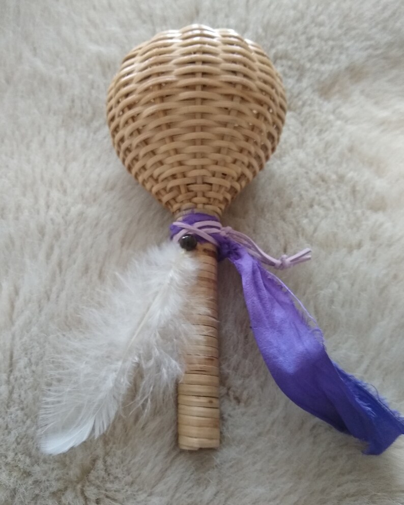 Cane Shaker With Feather Ribbon/maraca/tiger Eye Bead - Etsy