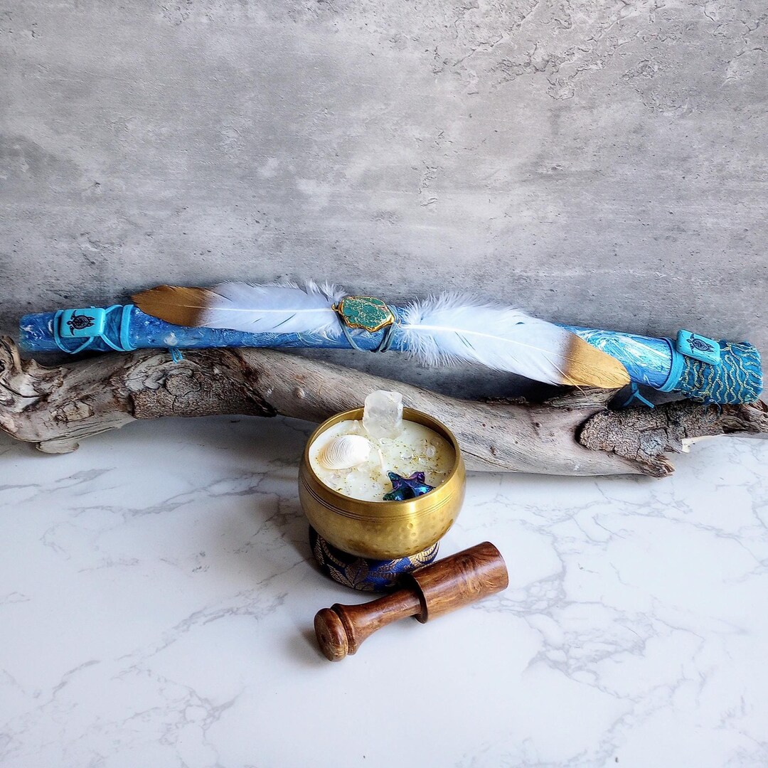 Ocean Driftwood Singing Bowl Candle/hand Painted Talking Stick/hammered Bowl/blossom Water Scent ...