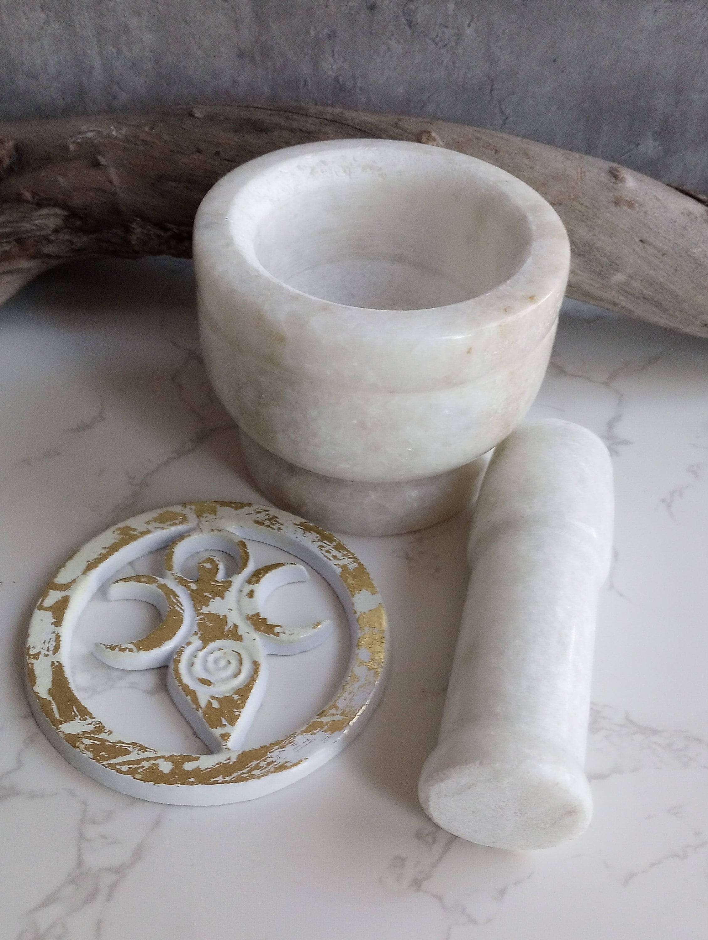 White Marble Mortar Pestle Set With Altar Tile/large Size - Etsy