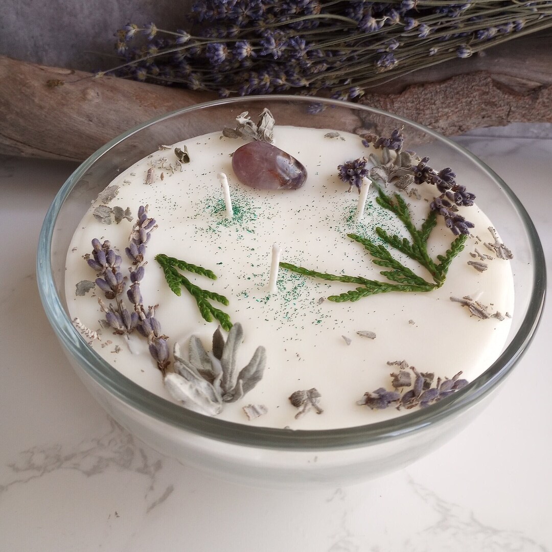 Lavender Sage Candle Bowl/amethyst/english Lavender, White Blue Sage ...