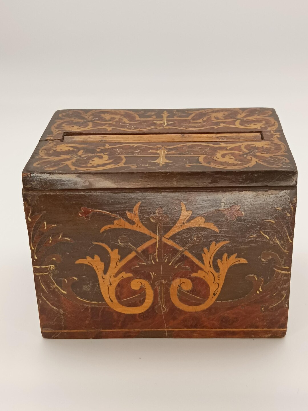 Magic Cigarette Box, Antique Marquetry, Delightful Pattern With Animal ...