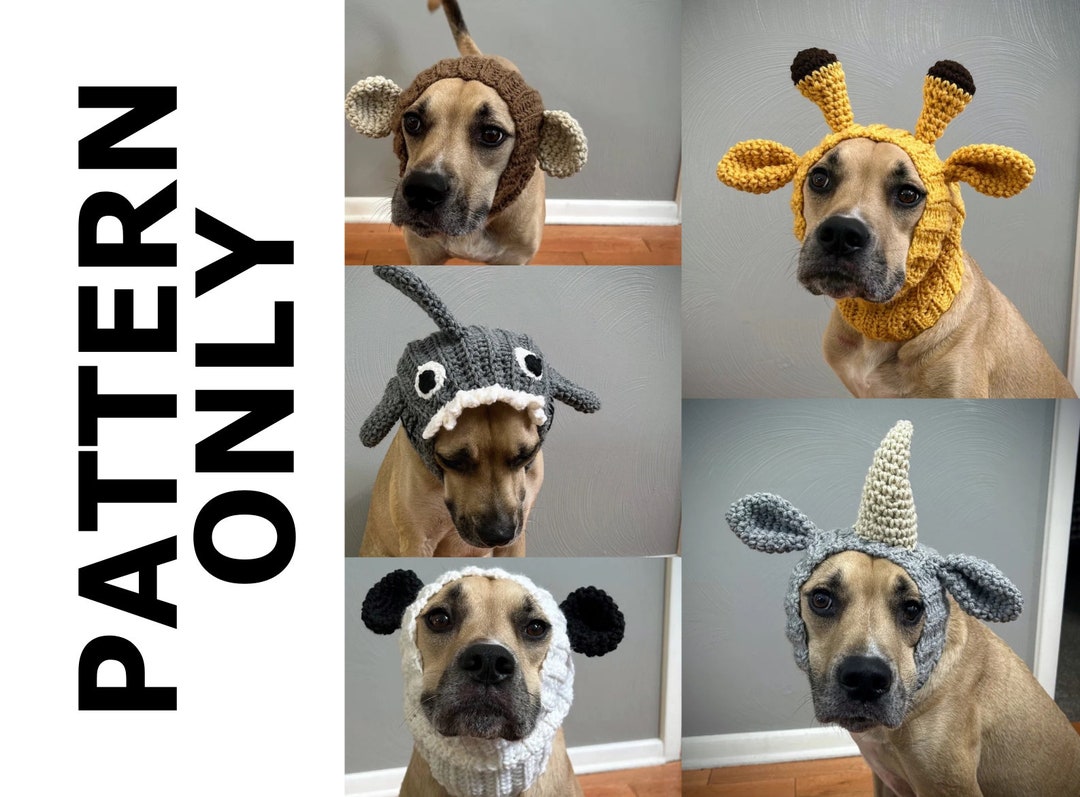 BUNDLE 5 Crochet Zoo Dog Snood Pattern-giraffe-rhino-panda-shark-monkey ...