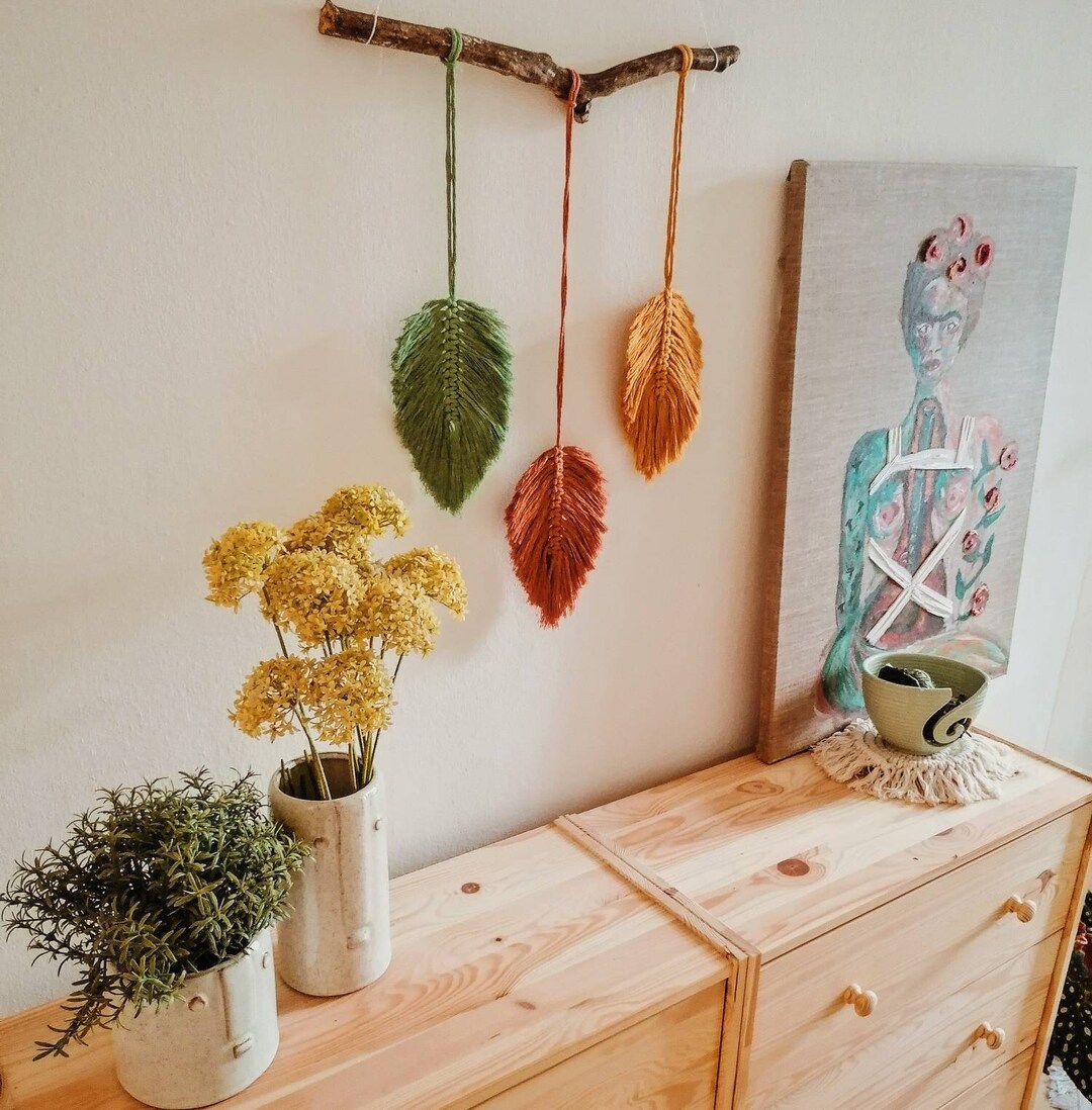 Feder, Makramefeder, Macrame, einfarbig, bunt, Wandbehang, Geschenkidee ...