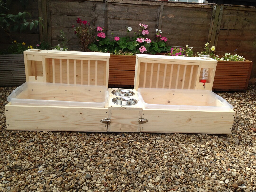 Double 4 in 1 XL Rabbit Feeder With Bowls and Water Bottle Holder - Etsy UK