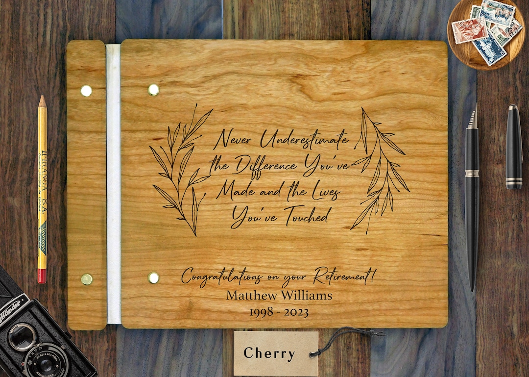 Custom Retirement Guest Book, Engraved Wooden Guestbook, Custom ...