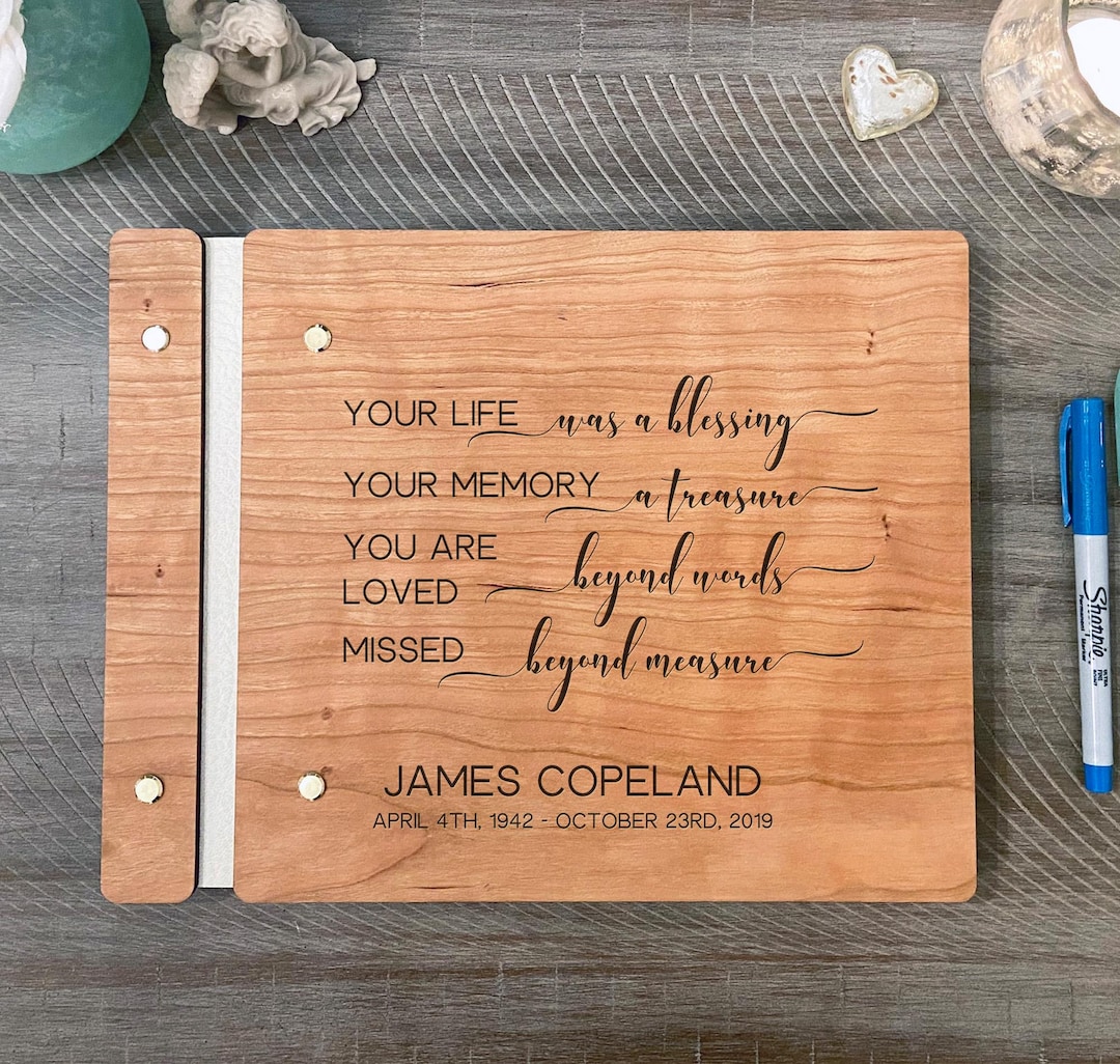 Personalized Engraved Wooden Memorial Guest Book - Celebration of Life ...