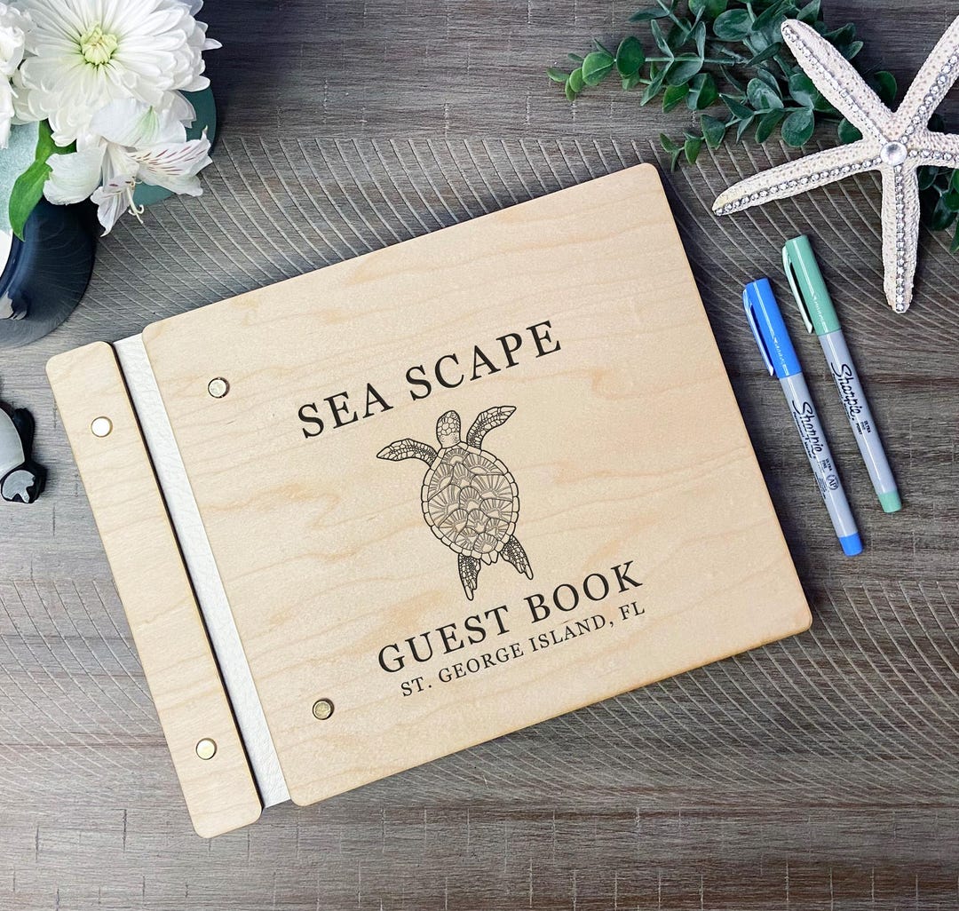 Personalized Engraved Sea Turtle Guest Book - Beach House Rental ...