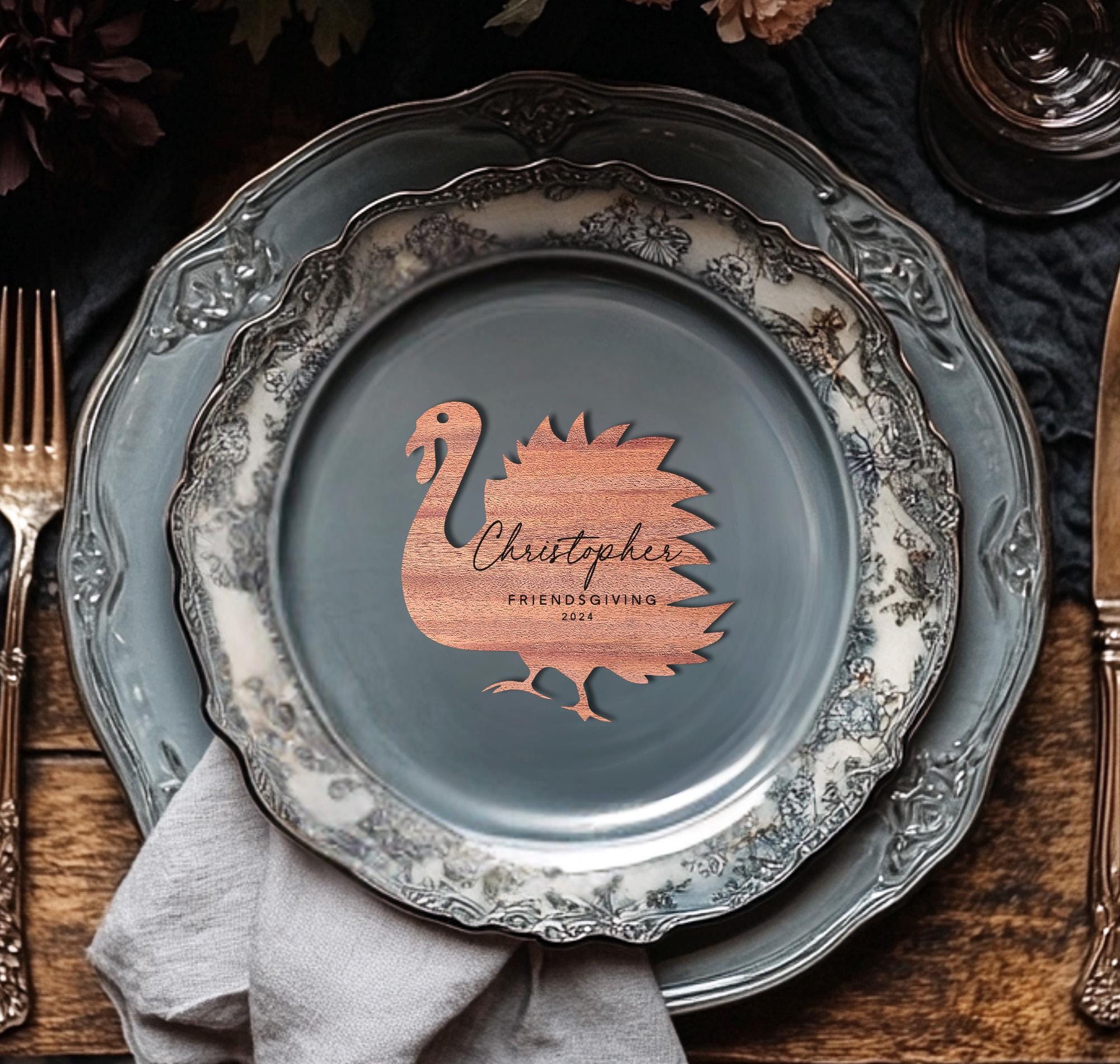10 Custom Wooden Turkey Name Place Cards - Personalized Thanksgiving ...