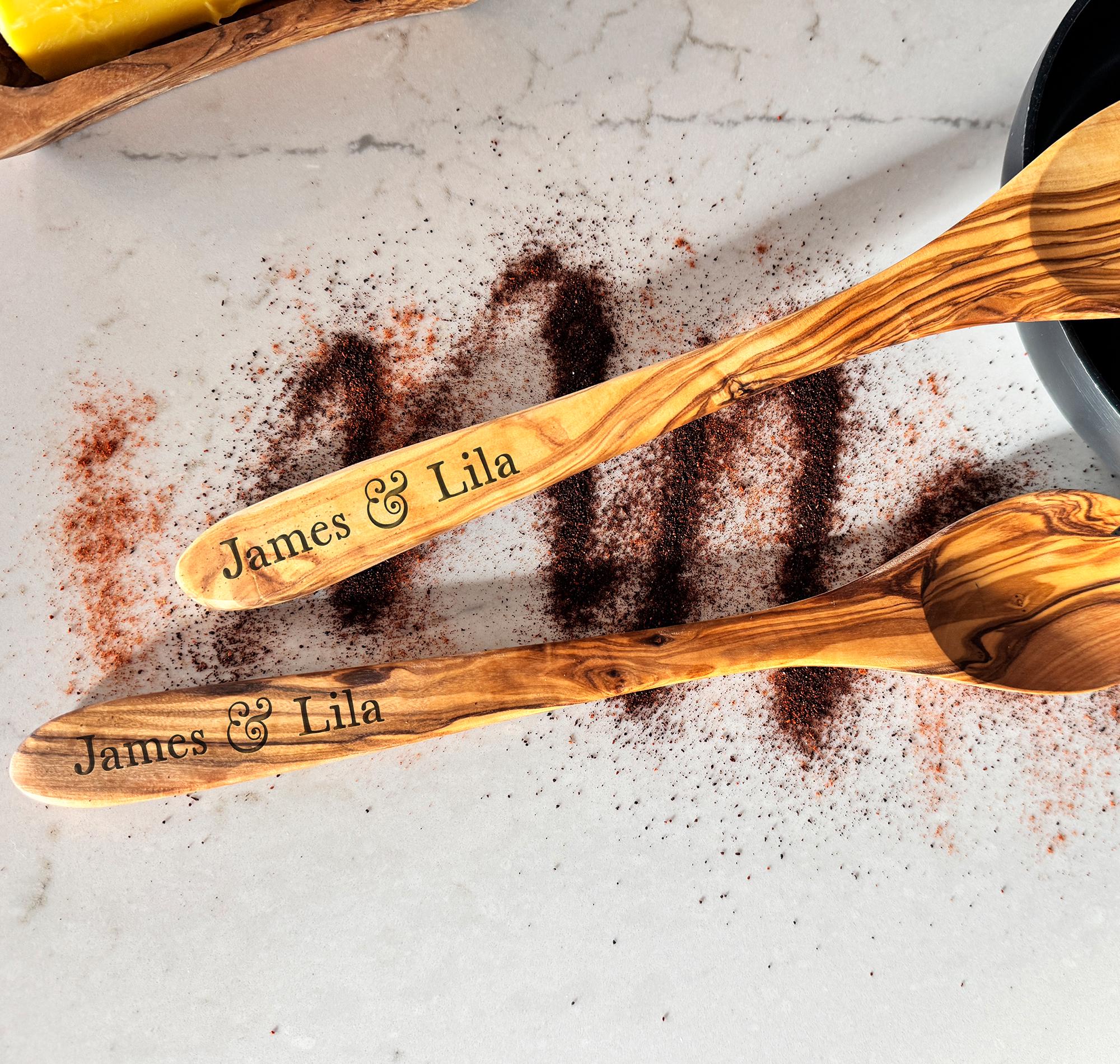 Personalized Olive Wood Salad Server Set - Engraved Rustic Kitchen Gift ...