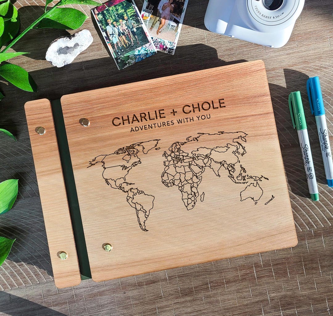 Couple's Adventure Scrapbook - Custom Engraved Wooden Travel Photo ...