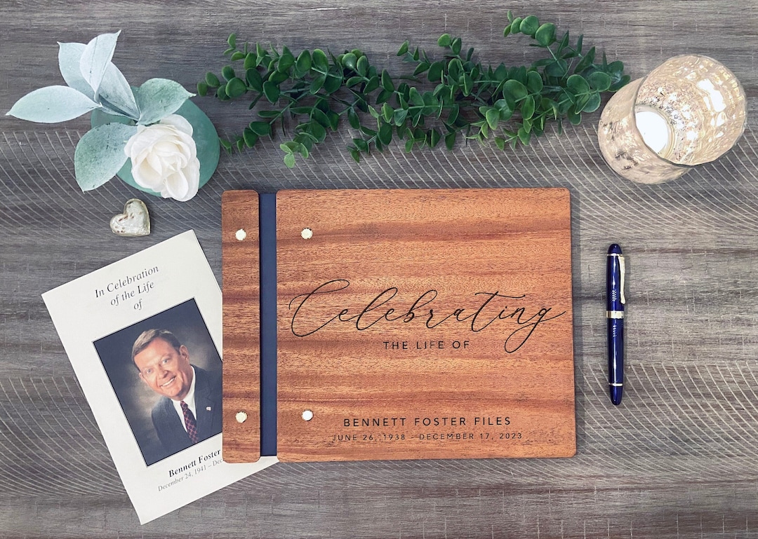 Memorial Guest Book Custom Celebration of Life Book Personalized Wooden ...