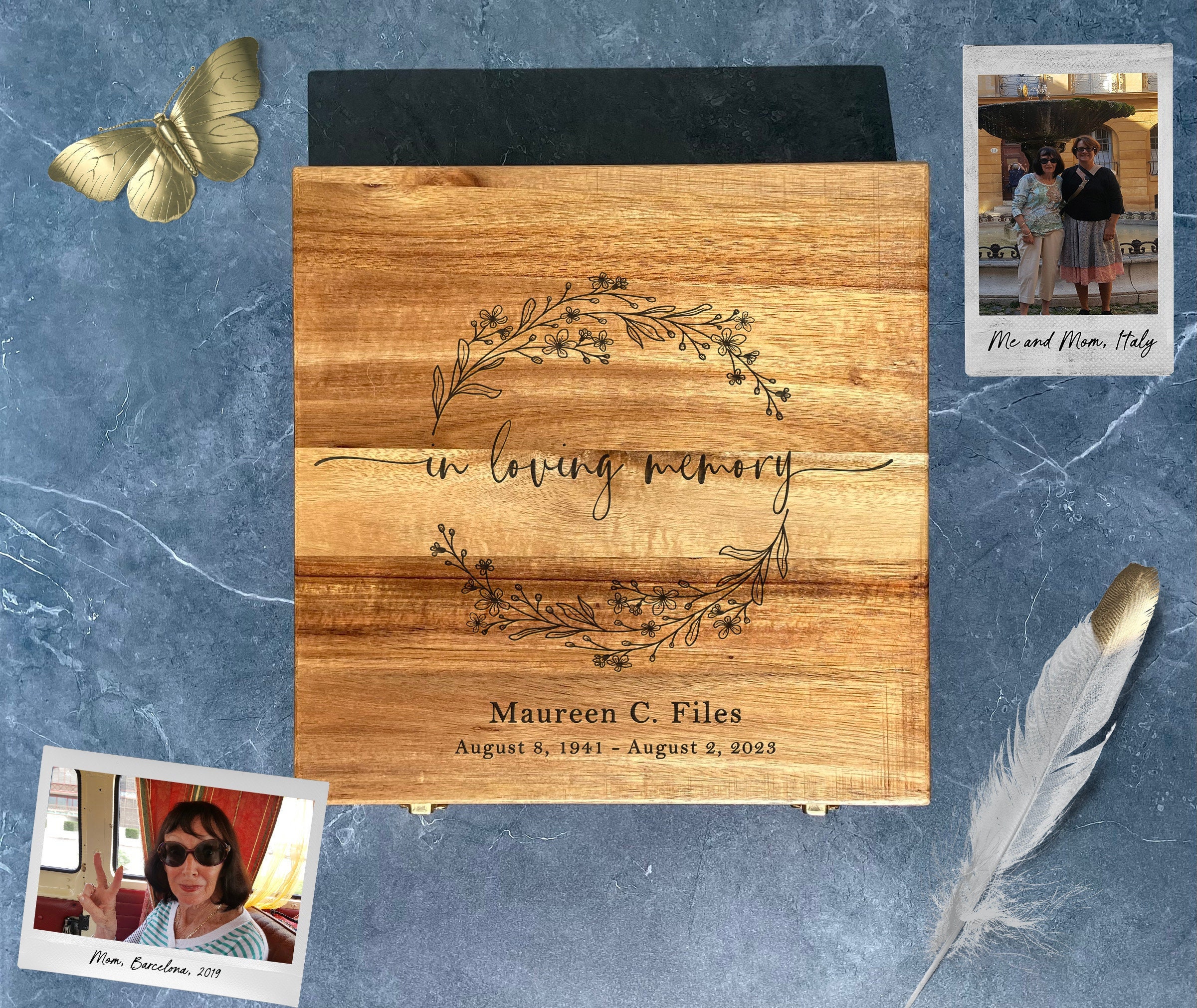 In Loving Memory - Custom Acacia Wood Memorial Memory Box ...