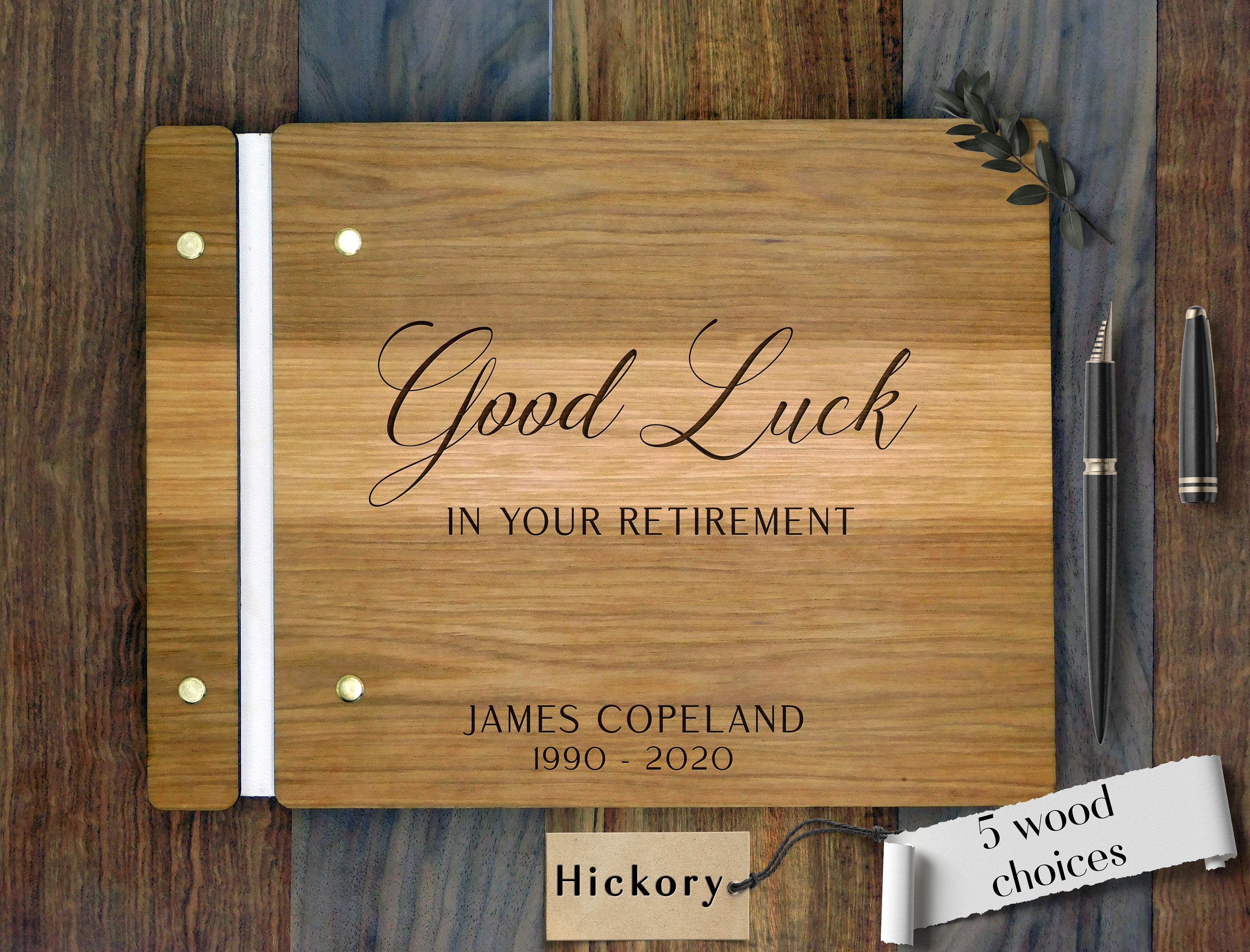Personalized Retirement Guest book Engraved Wooden Guestbook | Etsy