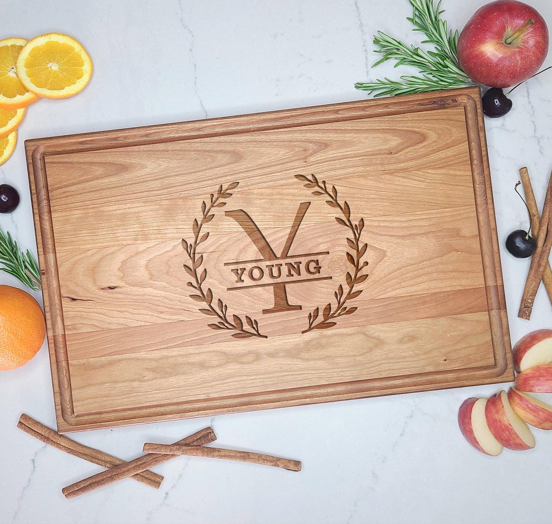 Engraved Monogram Cutting Board – Personalized Maple, Cherry, Walnut ...
