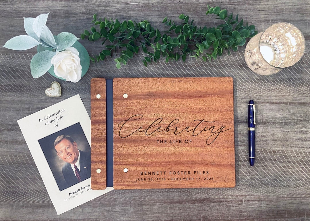 Memorial Guest Book Custom Celebration of Life Book Personalized Wooden ...
