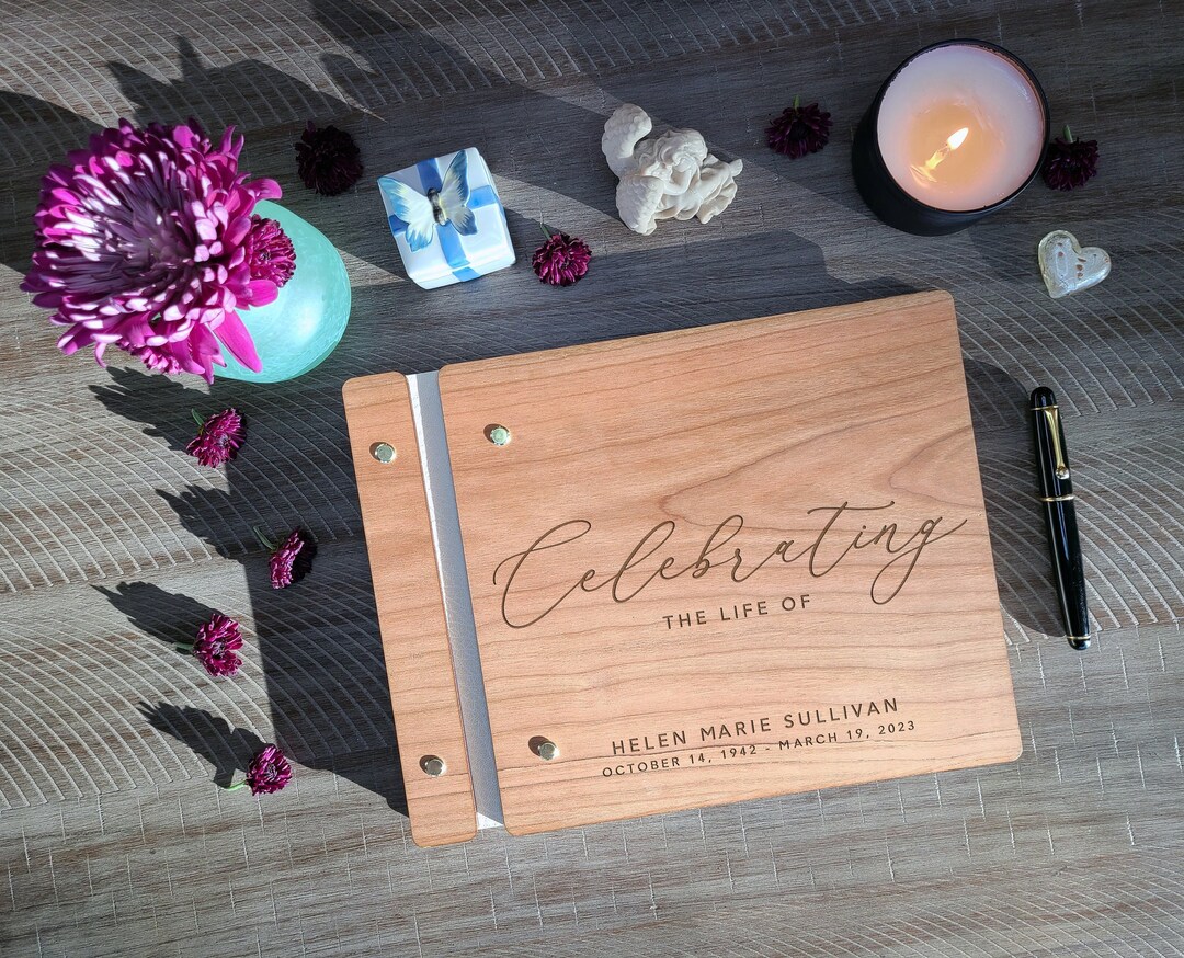 Memorial Guest Book Custom Celebration of Life Book Personalized Wooden ...
