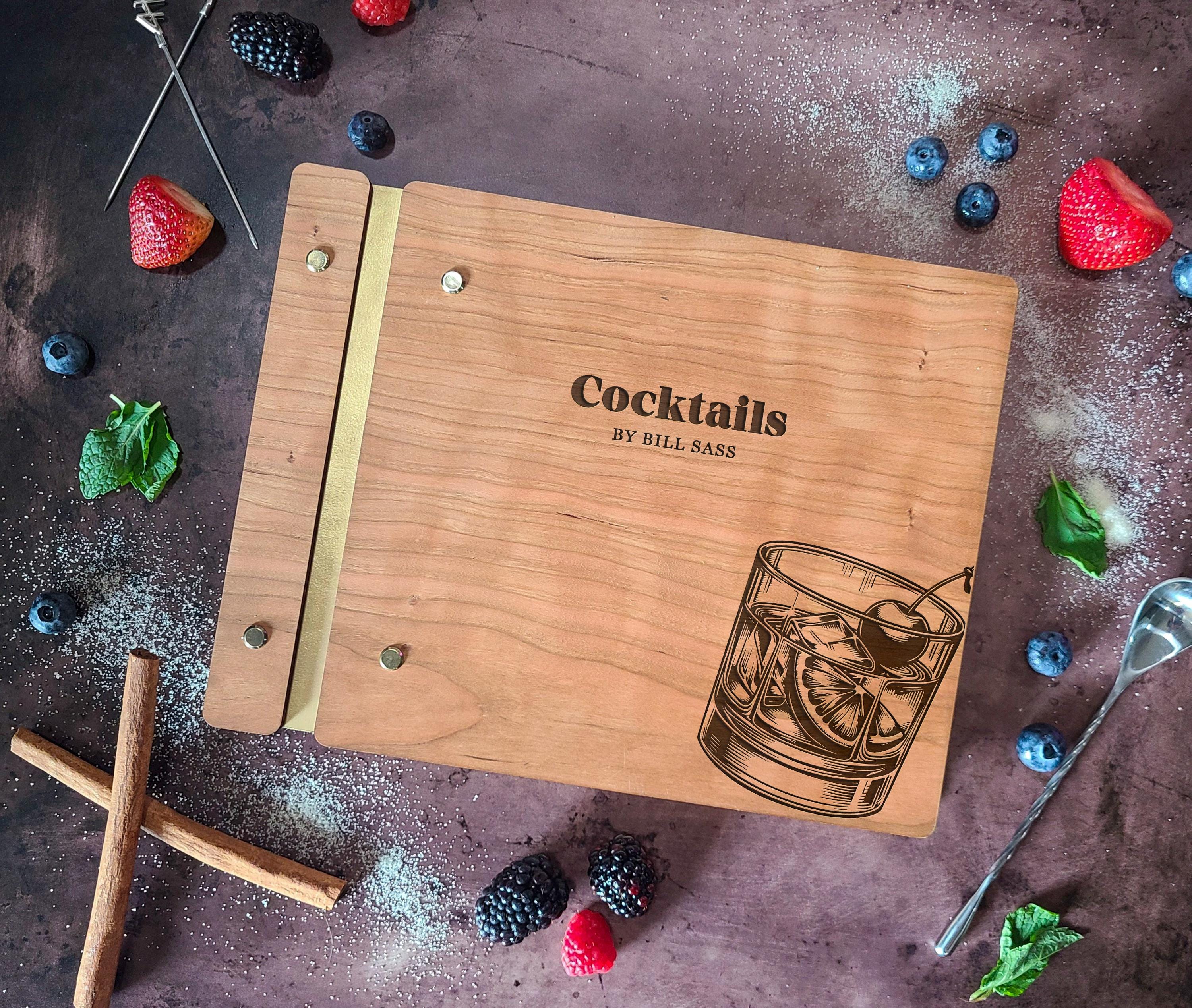 Personalized Wooden Cocktail Recipe Book: Engraved Bartender Journal ...