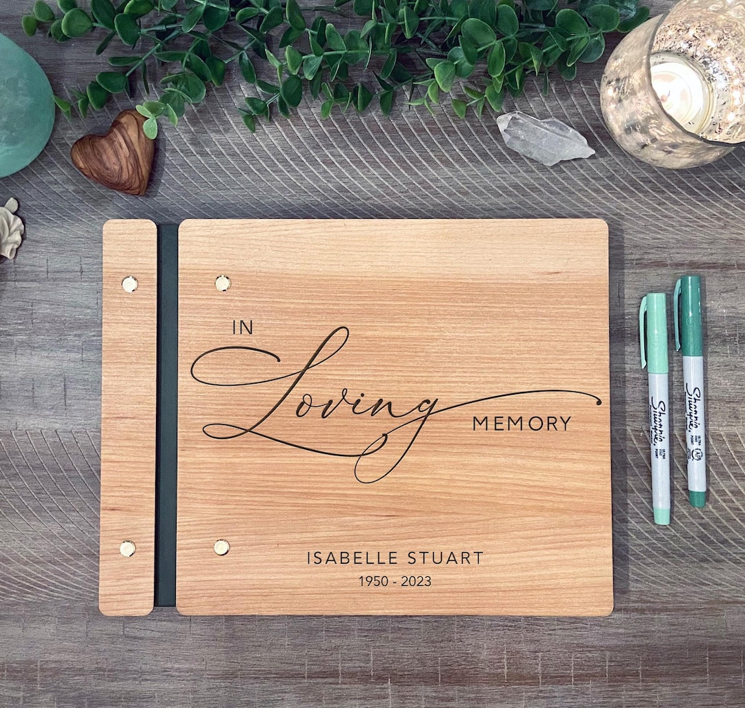 Personalized Memorial Guest Book: Wooden in Loving Memory Condolences ...