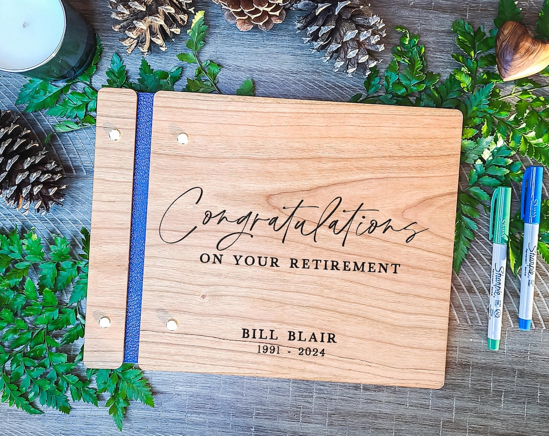 Personalized Retirement Guest Book - Engraved Wood Retiree Keepsake - Etsy