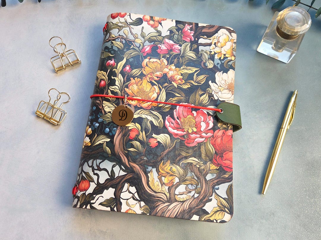 Leather Traveler's Notebook - Botanical Arbor - Personalized Journal ...