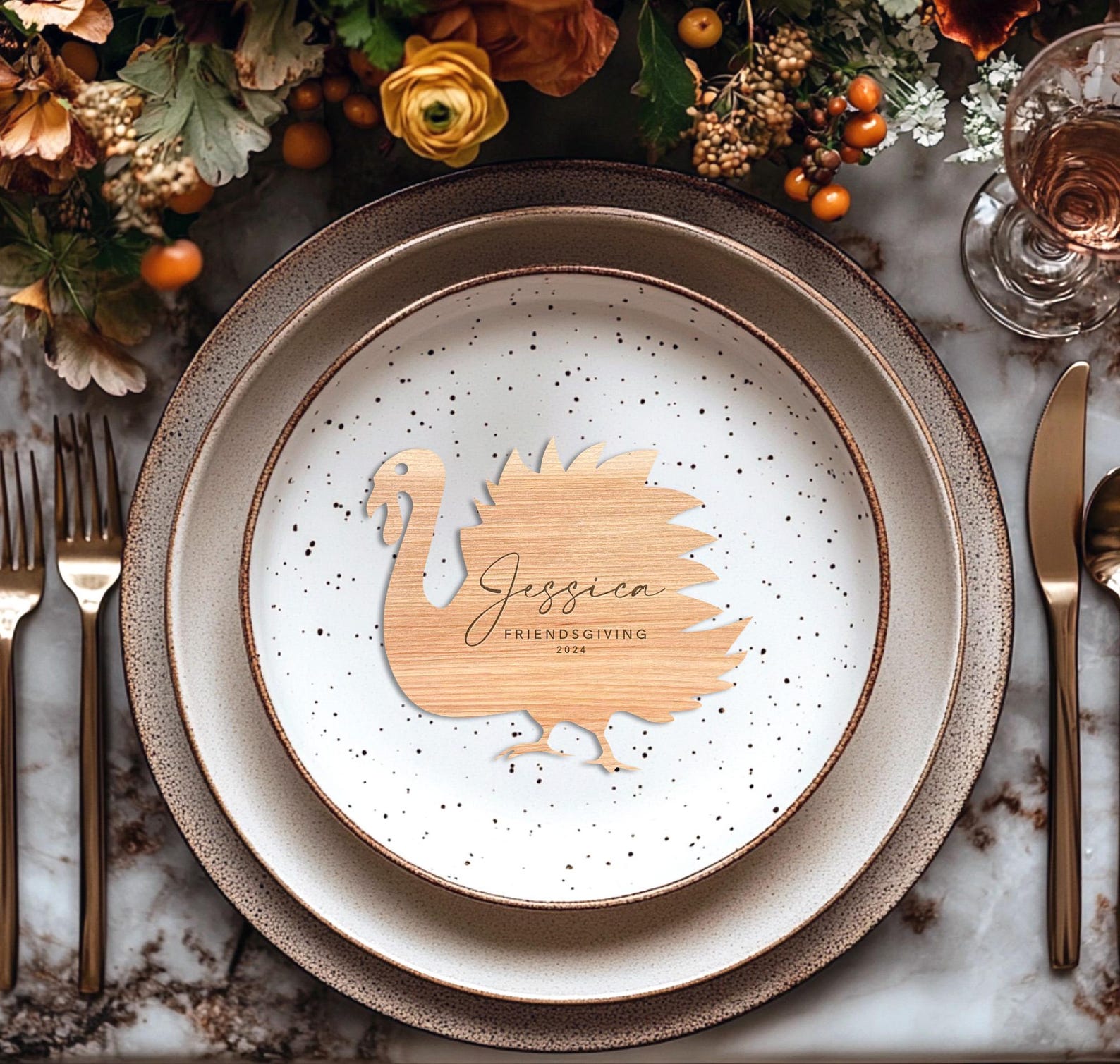 10 Custom Wooden Turkey Name Place Cards - Personalized Thanksgiving ...