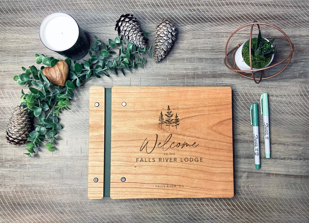Custom Engraved Guest Book for Cabin Pine Tree Vacation Rental Mountain ...