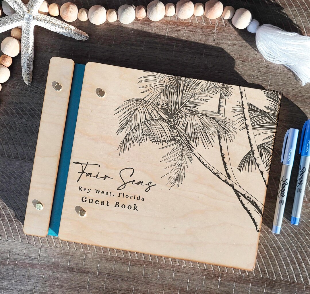 Beach House Guest Book - Personalized Engraved Tropical Vacation Rental ...