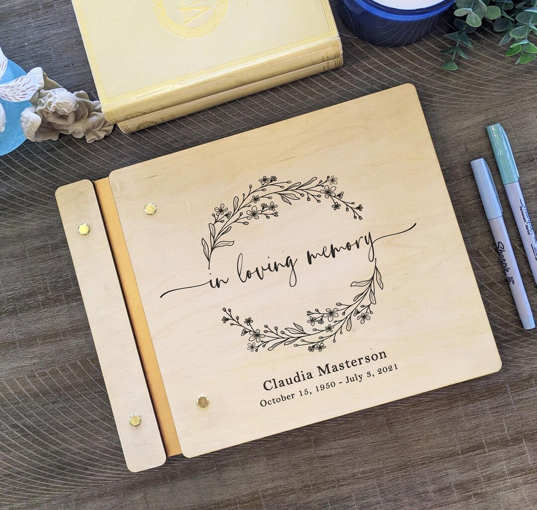 Custom Wooden Memorial Guest Book: in Loving Memory Forget Me Not - Etsy