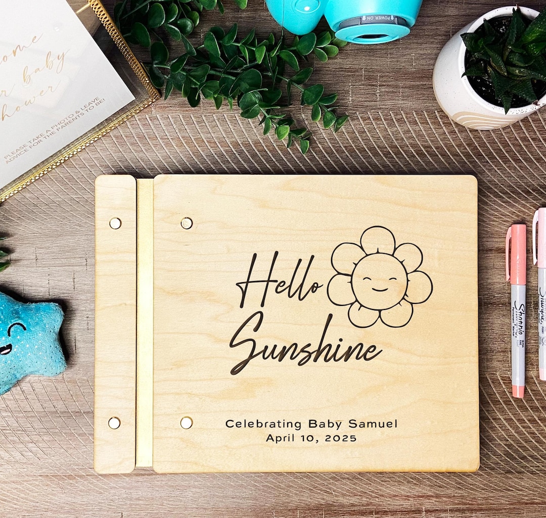 Hello Sunshine Baby Shower Guest Book: Wooden Memory Album - Etsy
