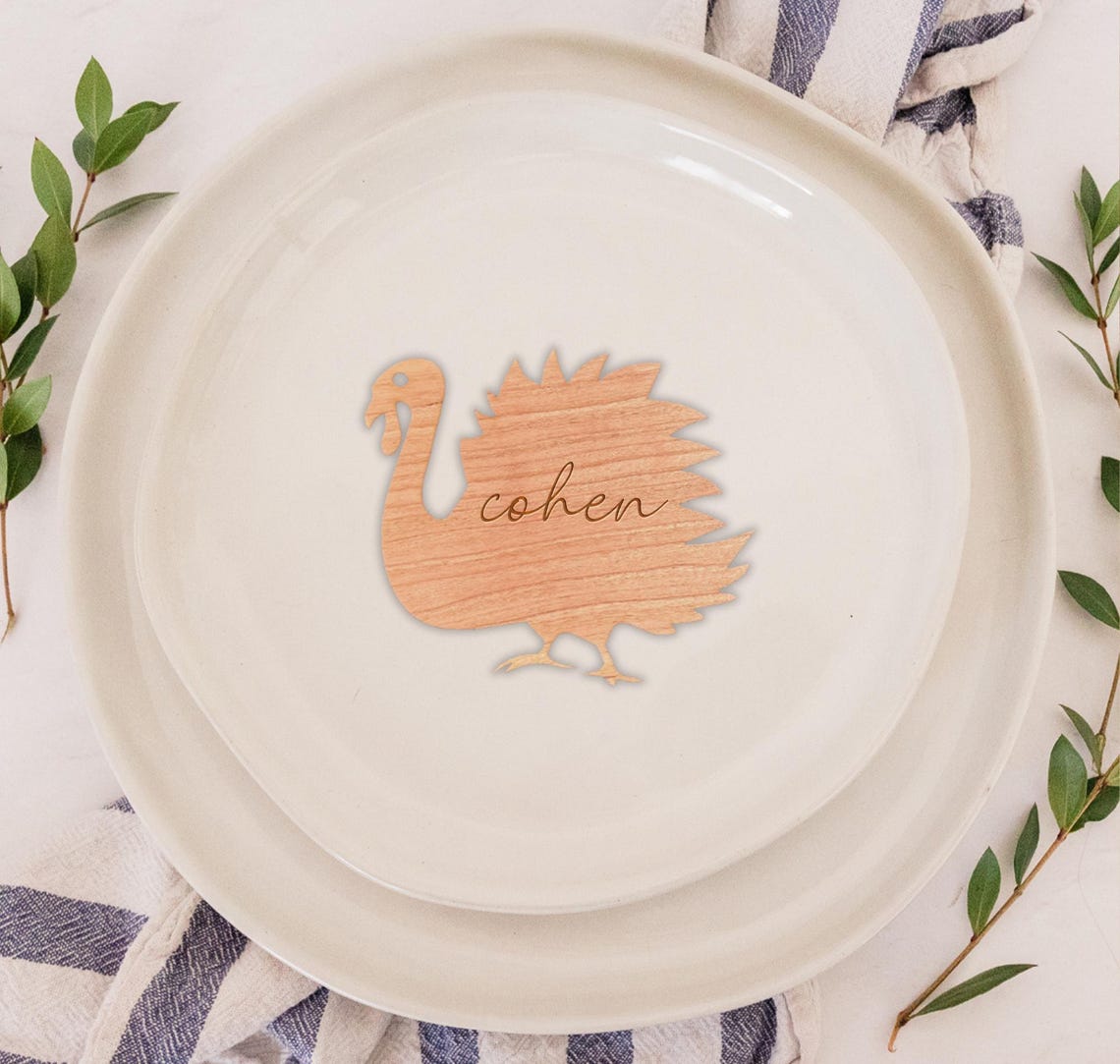10 Custom Wooden Turkey Name Place Cards - Personalized Thanksgiving ...